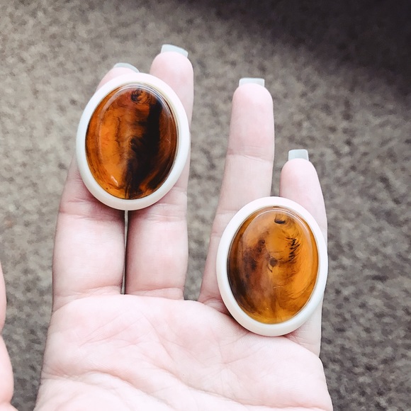Vintage | Jewelry | Vintage 6s Big Lucite Circular Amber Earrings ...